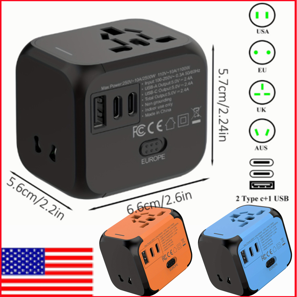 International Universal Travel Adapter 3 USB &Type-C Outlet Converter ...